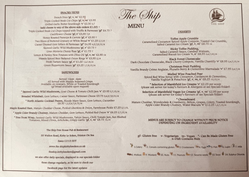 THE SHIP - Restaurant and Bar Menus