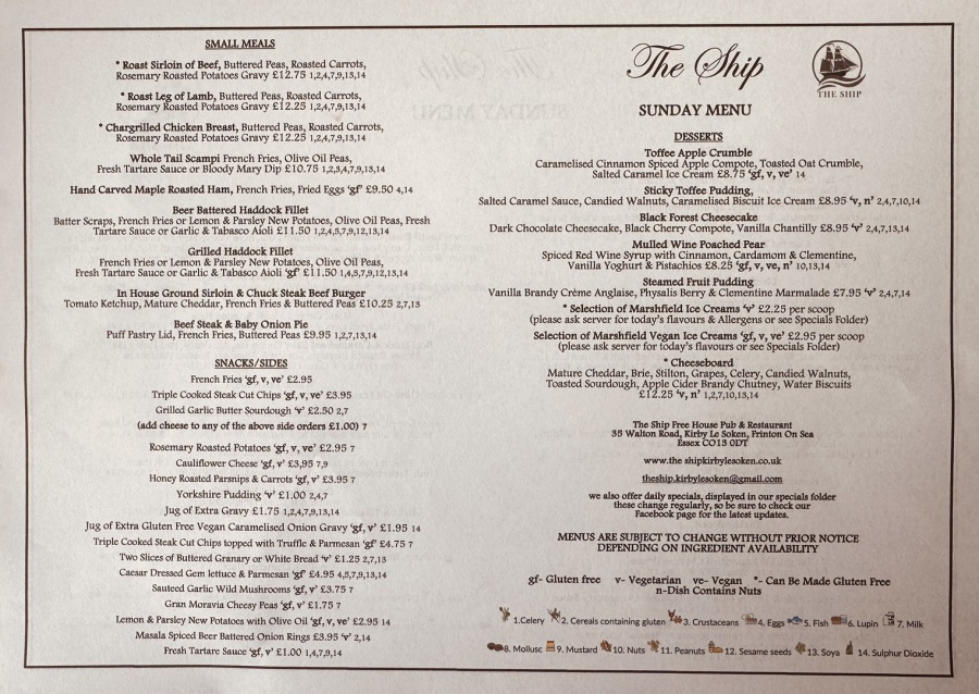 THE SHIP - Restaurant and Bar Menus